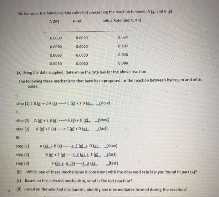 Solved 50. Consider the following data collected concerning | Chegg.com