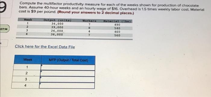 Compute the multifactor productivity measure for each | Chegg.com