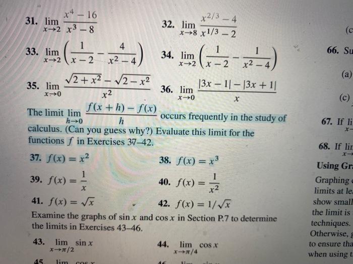 Solved calculate the limits of: with and without | Chegg.com