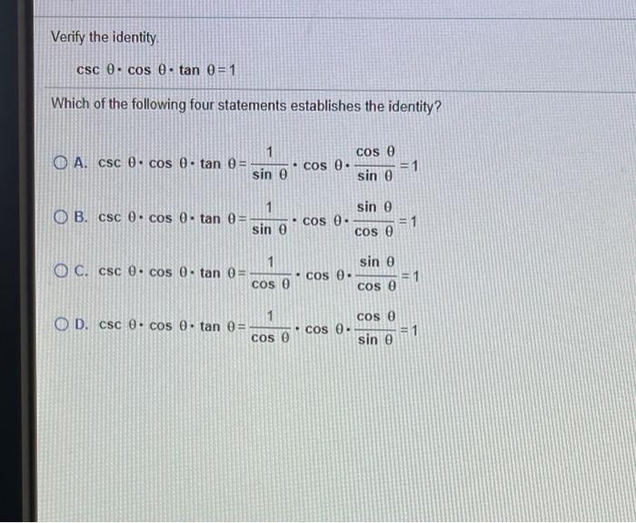 Solved Verify the identity COS X. CSC X-cotx To verify the | Chegg.com