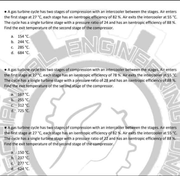 Solved • A gas turbine cycle has two stages of compression | Chegg.com