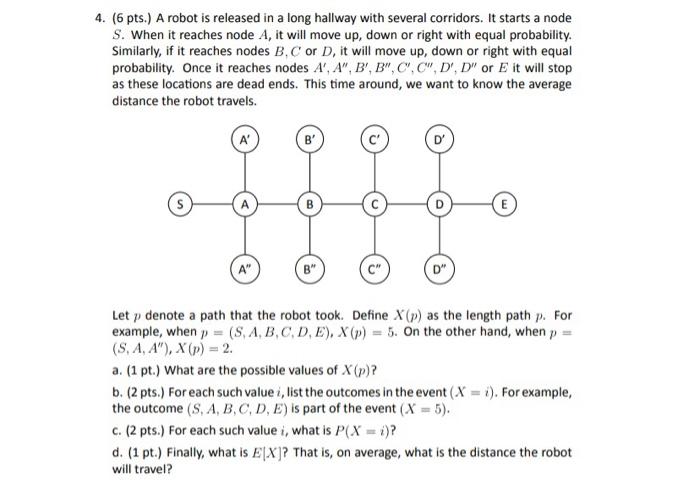 Solved 4. (6 pts.) A robot is released in a long hallway | Chegg.com