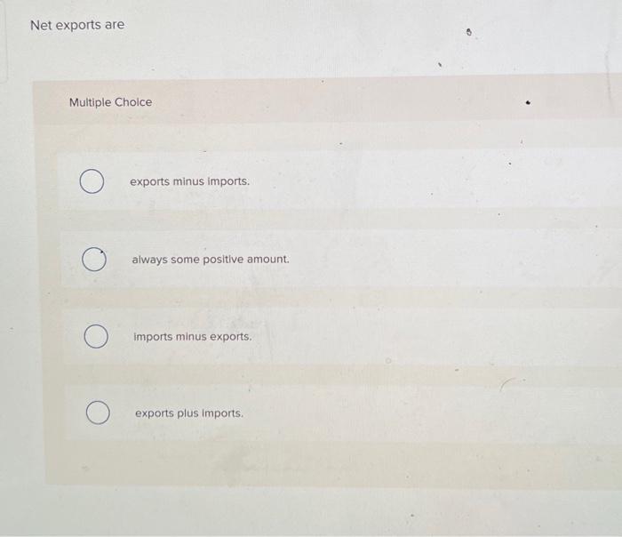 Solved Net exports are Multiple Choice exports minus | Chegg.com