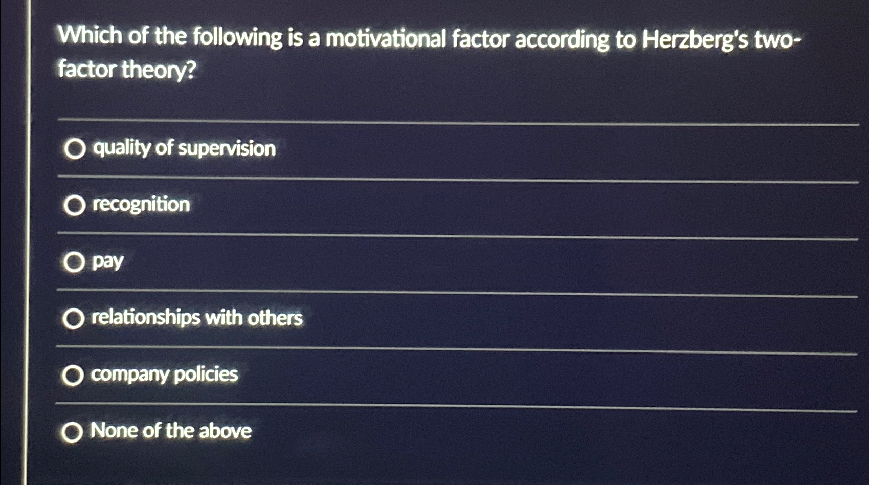 Solved Which of the following is a motivational factor | Chegg.com