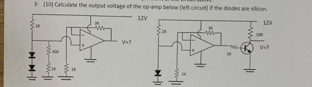 Solved 3- (10) ﻿Calculate the output voltage of the op-amp | Chegg.com