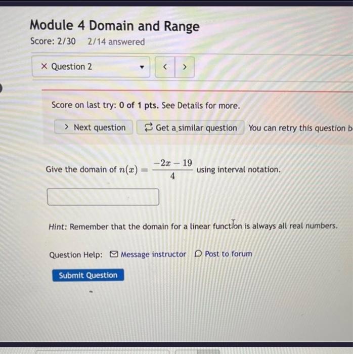 Solved Module 4 Domain and Range Score: 2/30 2/14 answered | Chegg.com