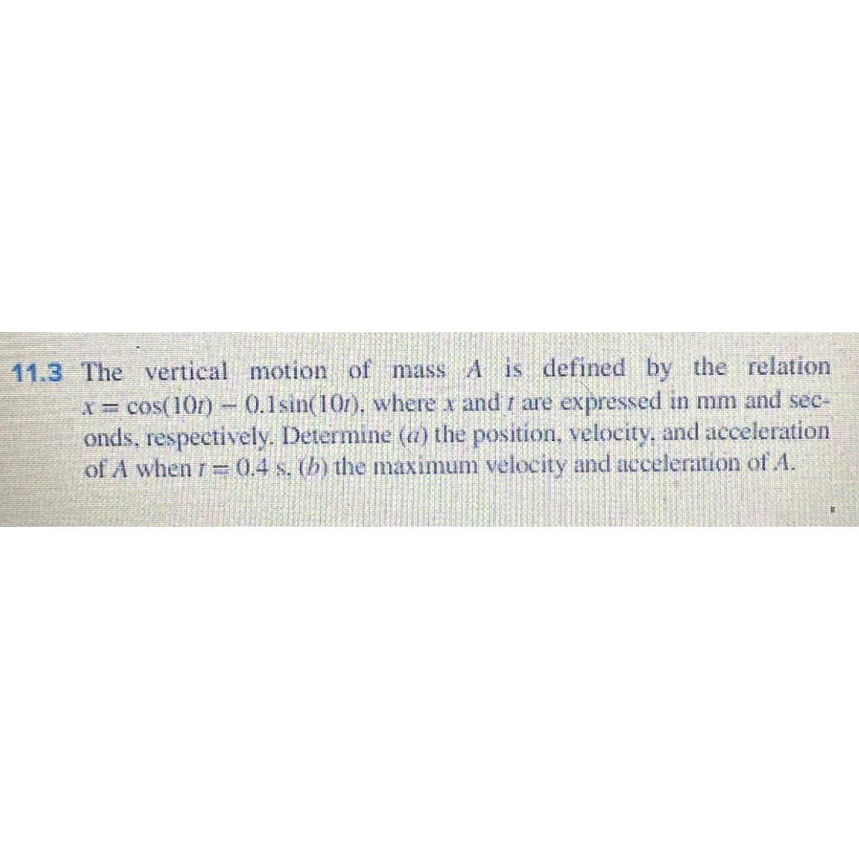 Solved 11.3 ﻿The vertical motion of mass A ﻿is defined by | Chegg.com