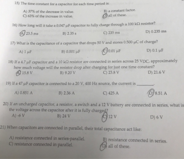 Solved 15) The time constant for a capacitor for each time | Chegg.com