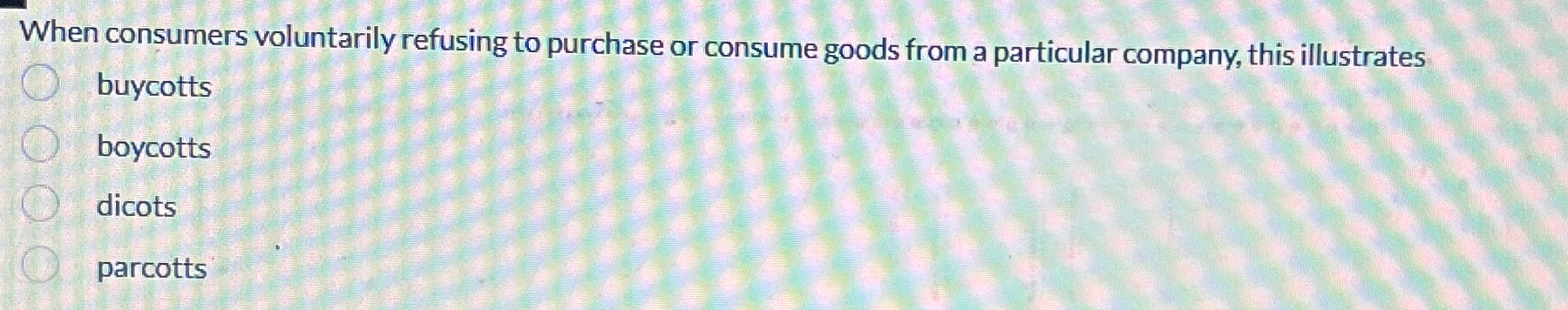 Solved When consumers voluntarily refusing to purchase or | Chegg.com ...