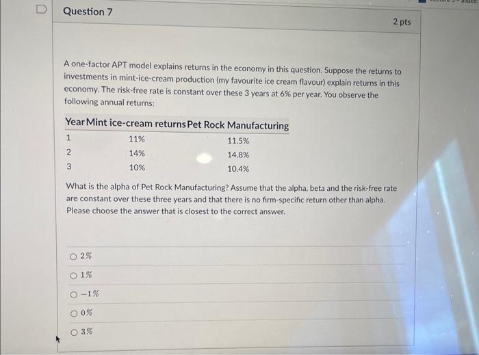 Solved A one-factor APT model explains returns in the | Chegg.com