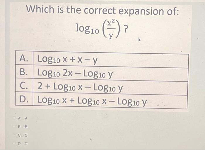 Solved Which is the correct expansion of: (3) ? y A. Log10 | Chegg.com