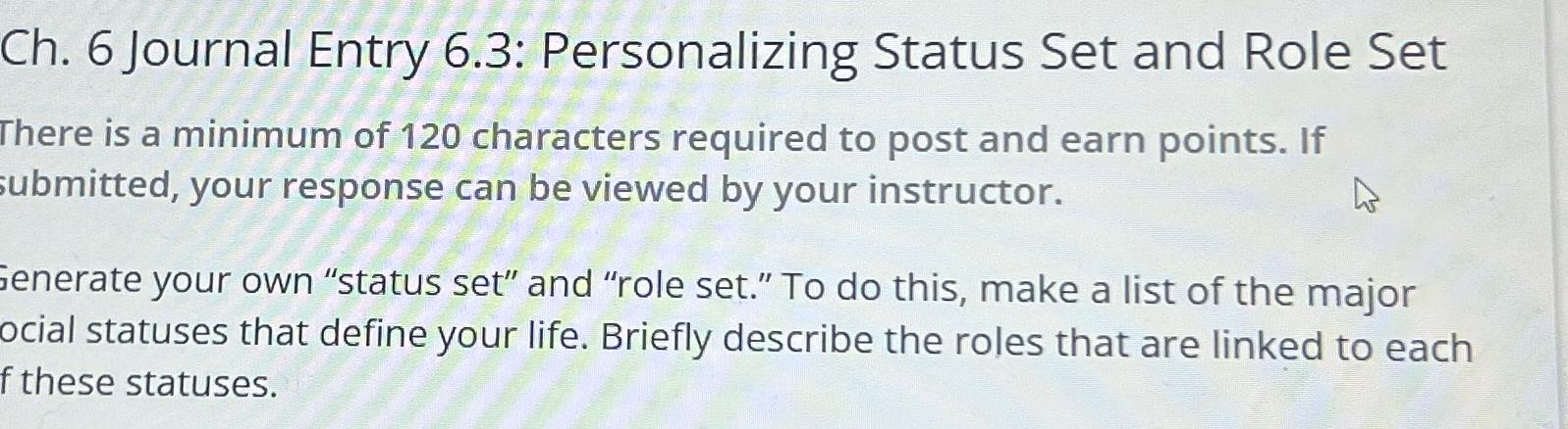 Solved Ch. 6 ﻿Journal Entry 6.3: Personalizing Status Set | Chegg.com