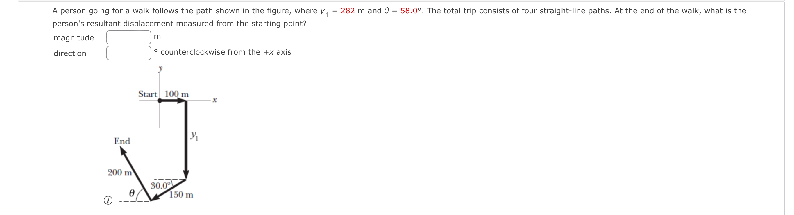 Solved A person going for a walk follows the path shown in | Chegg.com