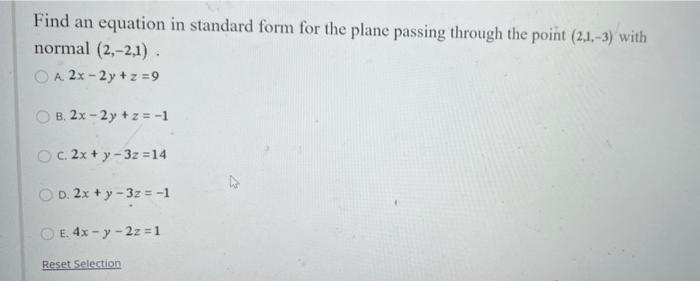 Solved Find an equation in standard form for the plane | Chegg.com