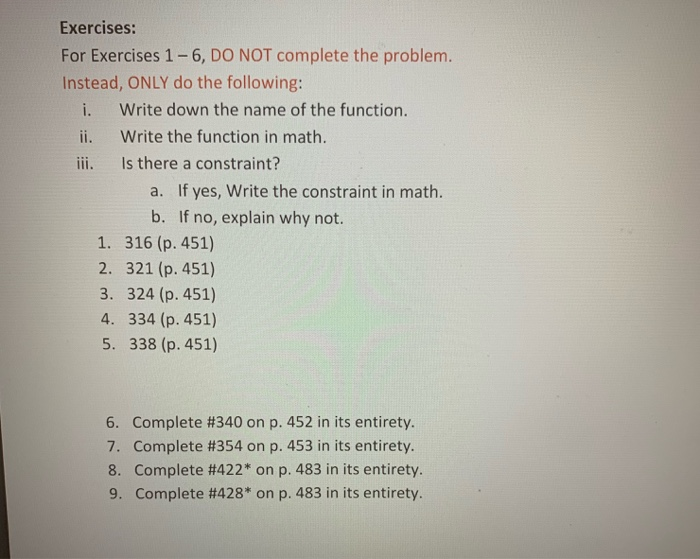 Solved Exercises: For Exercises 1 - 6, DO NOT complete the | Chegg.com