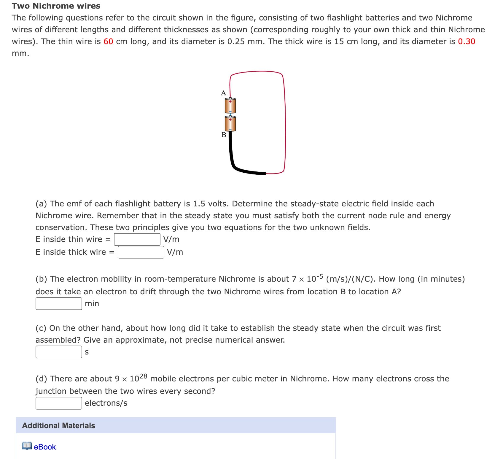 Solved Two Nichrome wires The following questions refer to | Chegg.com