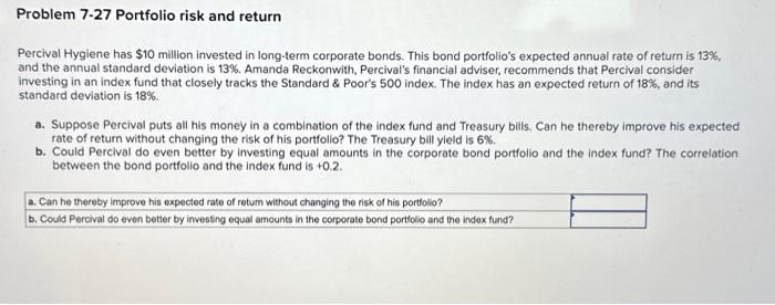 Solved Problem 7.27 Portfolio risk and return Percival | Chegg.com