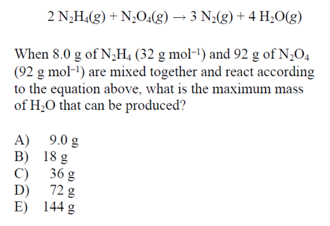Solved 2 N2H4(g)+N2O4(g)→3 N2(g)+4H2O(g) When 8.0 g of | Chegg.com