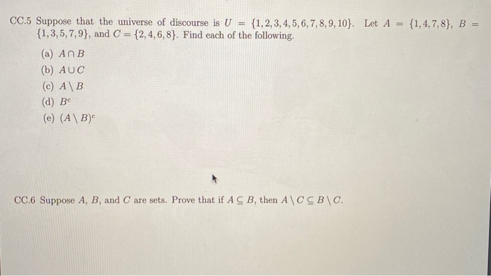 Solved CC.5 Suppose that the universe of discourse is U = | Chegg.com