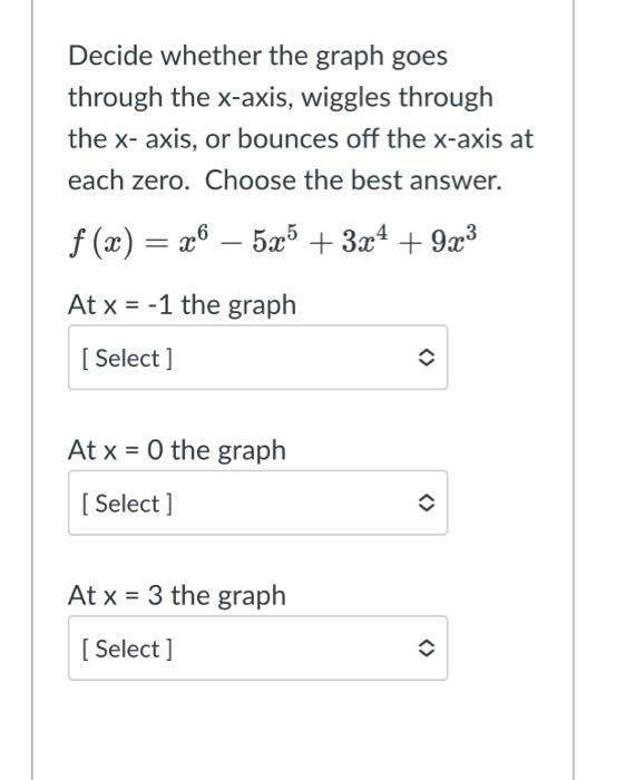 Solved Decide whether the graph goes through the x-axis, | Chegg.com