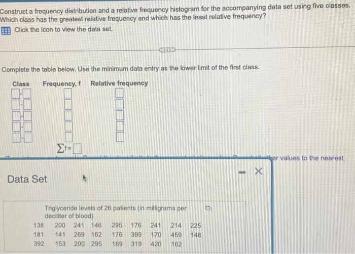 Solved Construct a frequency distribution and a relative | Chegg.com