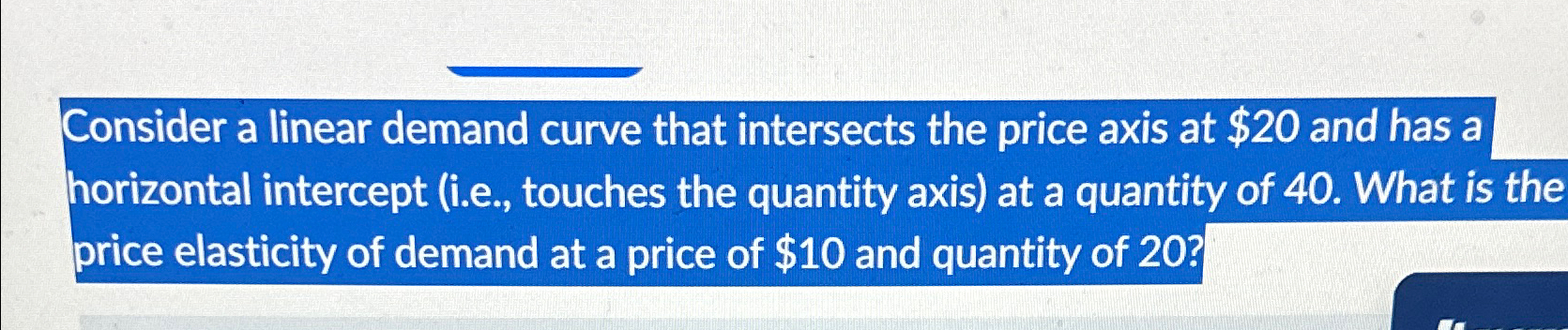 Solved Consider a linear demand curve that intersects the | Chegg.com