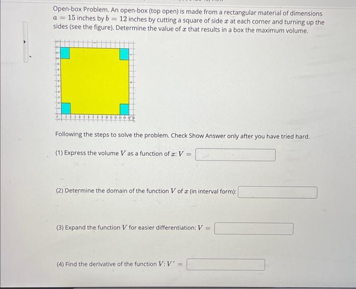 Solved Open-box Problem. An open-box (top open) is made from | Chegg.com