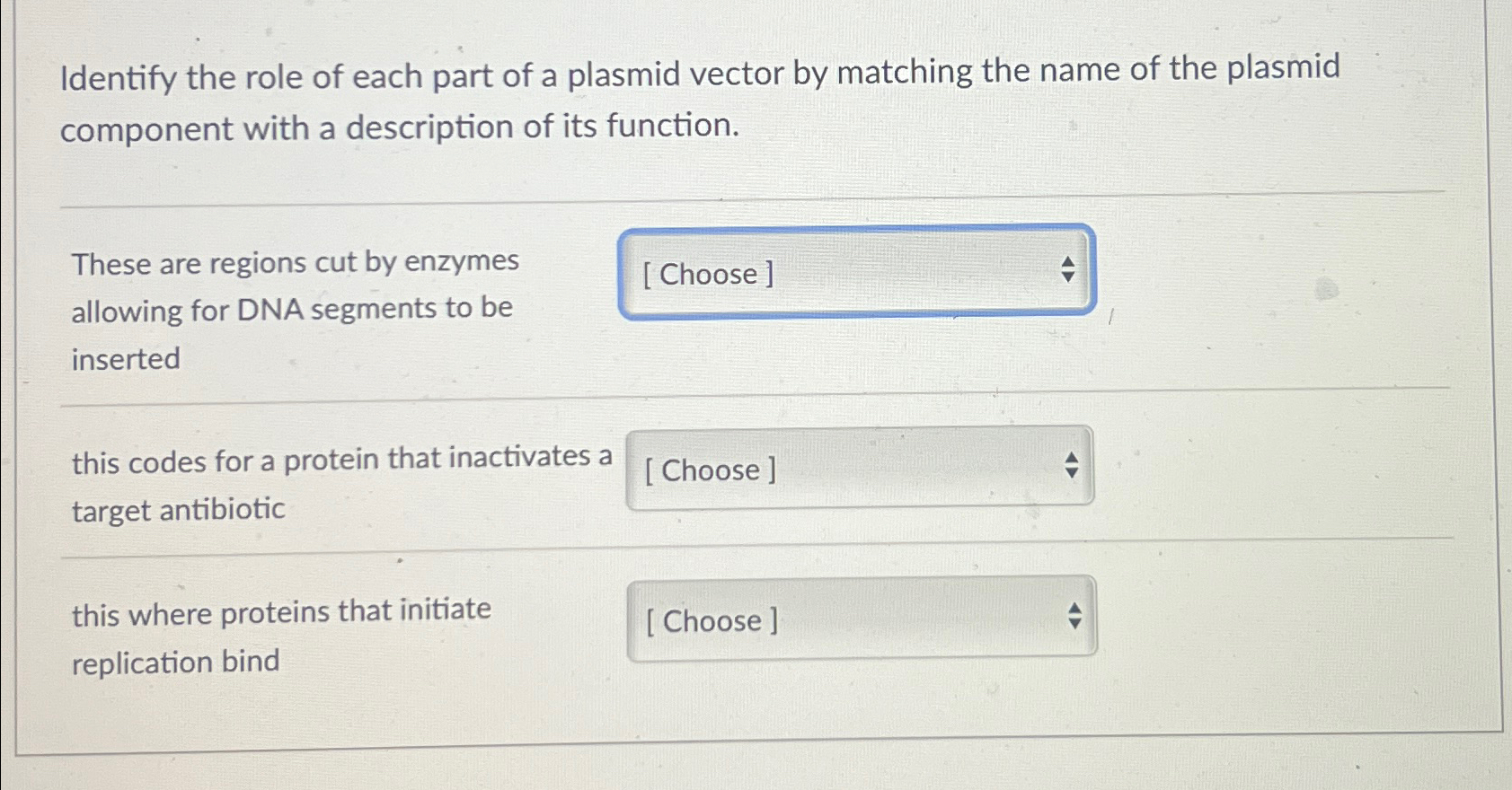 Solved Identify the role of each part of a plasmid vector by | Chegg.com