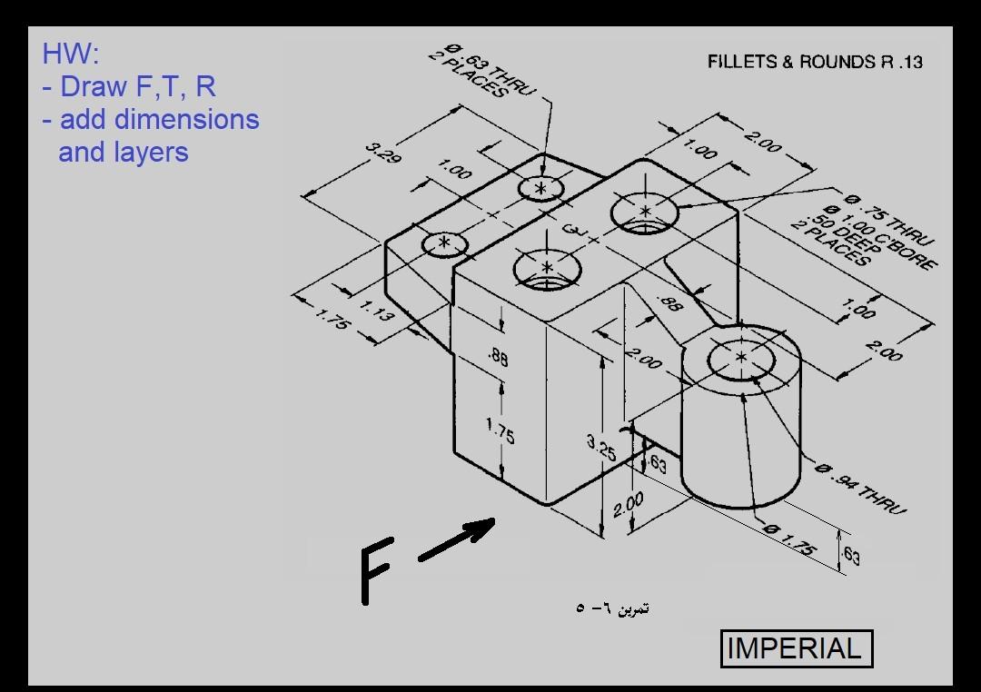 Solved 0.63 THRU 2 PLACES FILLETS & ROUNDS R .13 HW: - Draw | Chegg.com