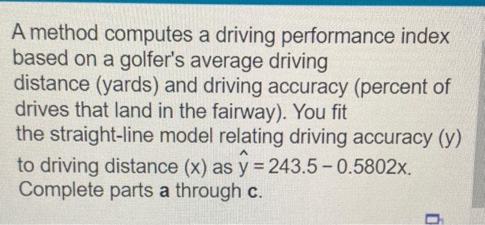 Solved A Method Computes A Driving Performance Index Based 2691