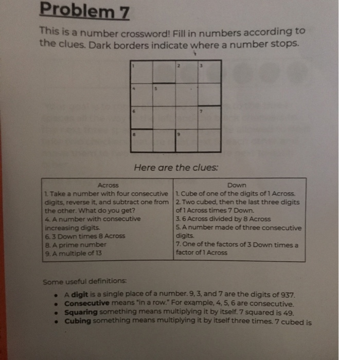 Solved Problem 7 This is a number crossword! Fill in numbers | Chegg.com