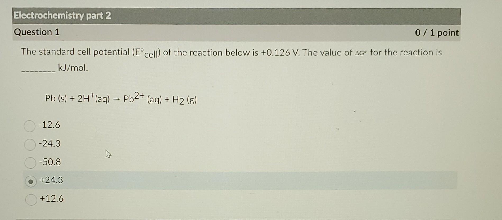 Solved The Standard Cell Potential E∘ Cell Of The