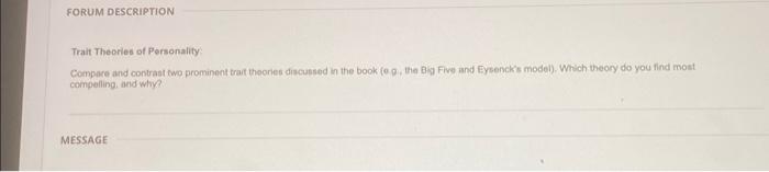 Solved Trait Theories of Personality: Compace and contrast | Chegg.com