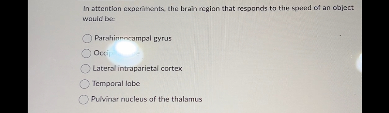 Solved In attention experiments, the brain region that | Chegg.com