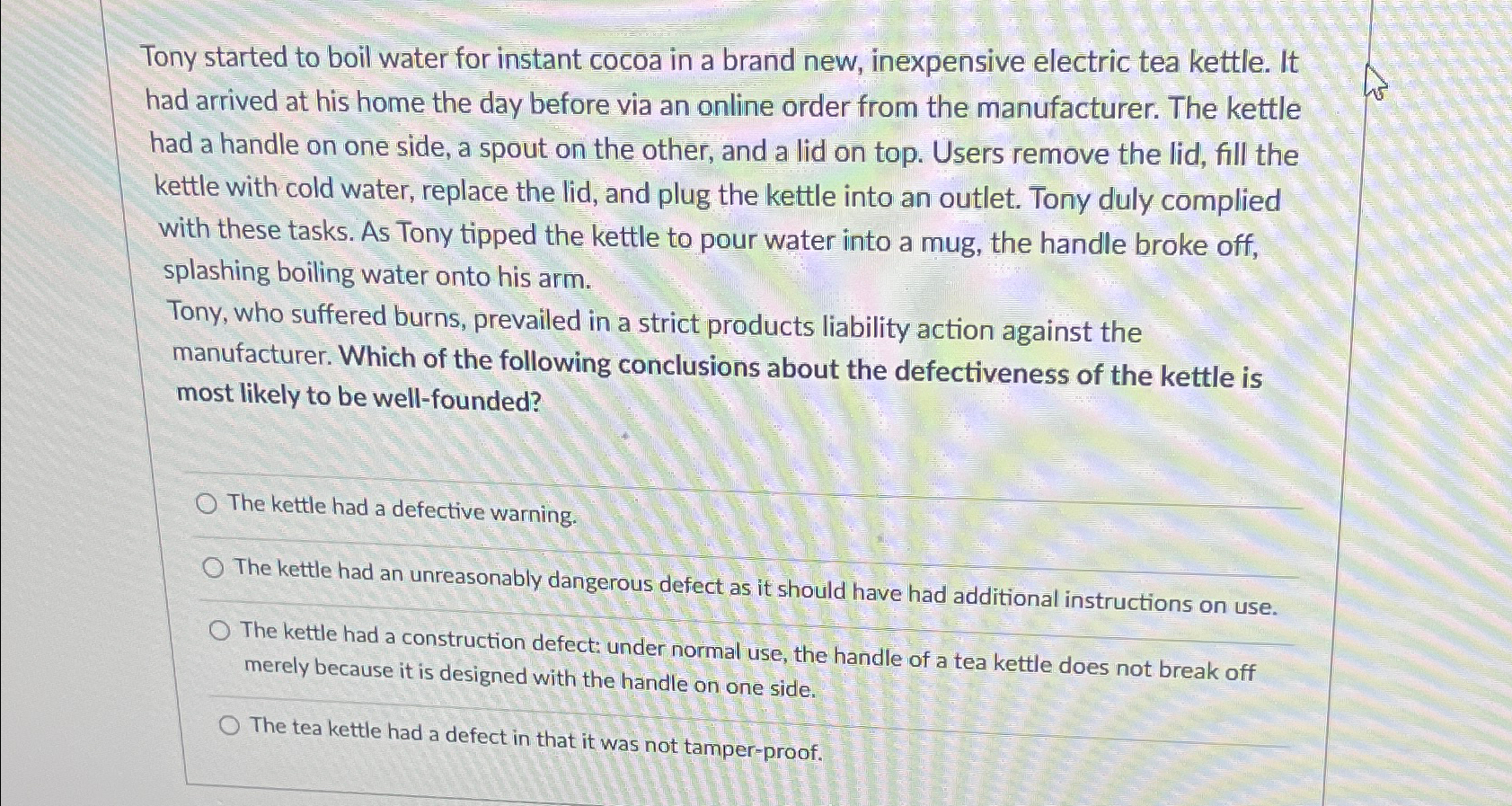 Solved Tony started to boil water for instant cocoa in a | Chegg.com