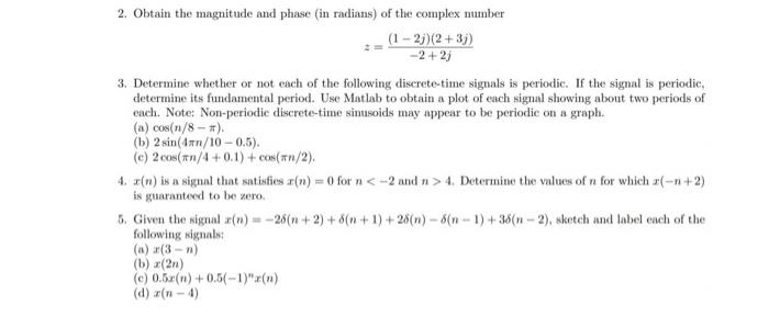 Solved 2. Obtain the magnitude and phase (in radians) of the | Chegg.com