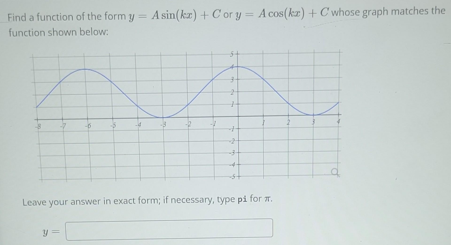 Solved Find a function of the form y=Asin(kx)+C or | Chegg.com