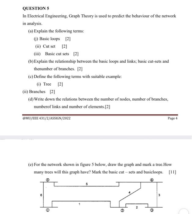 Solved QUESTION 5 In Electrical Engineering, Graph Theory is | Chegg.com
