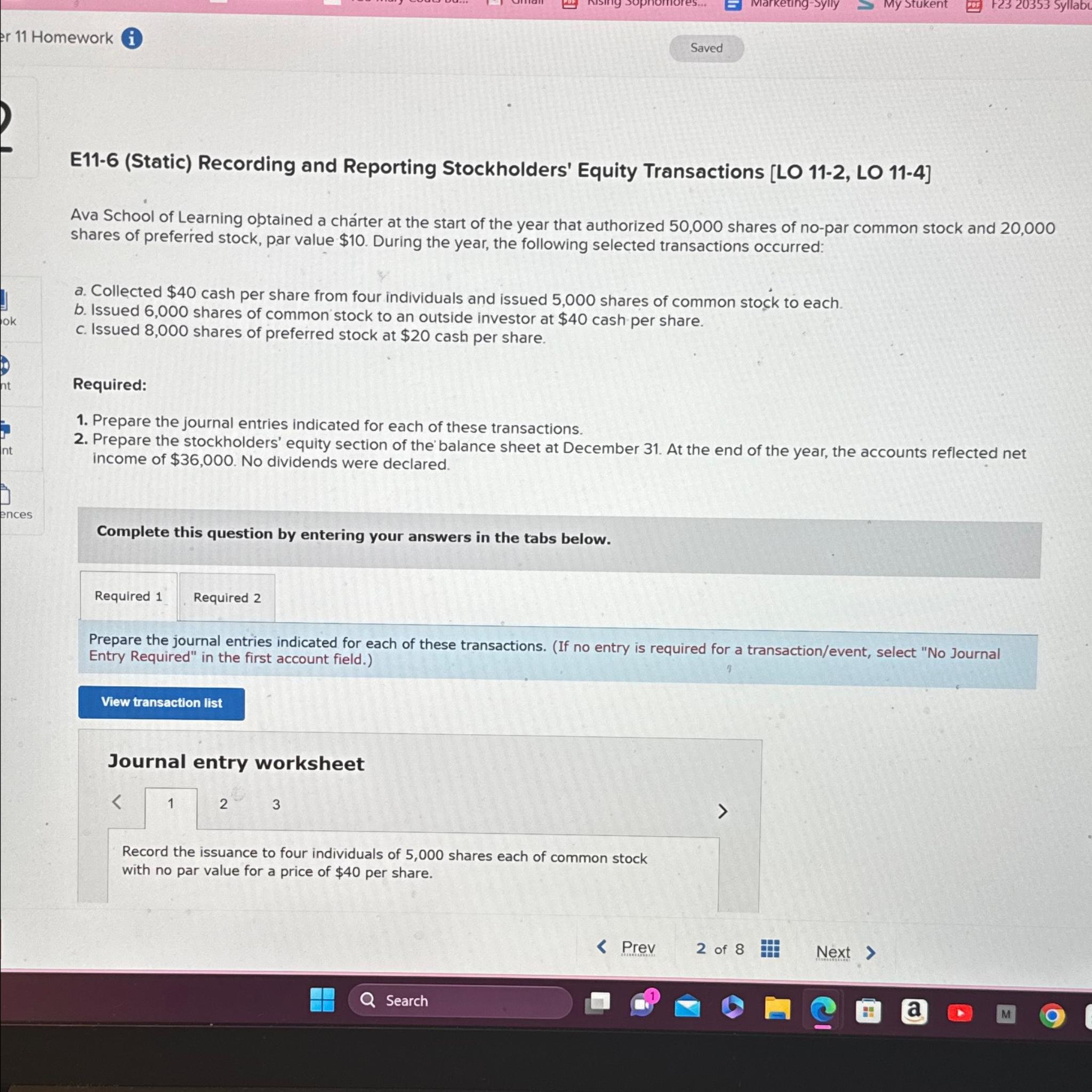 Solved E11-6 (Static) ﻿Recording and Reporting Stockholders' | Chegg.com