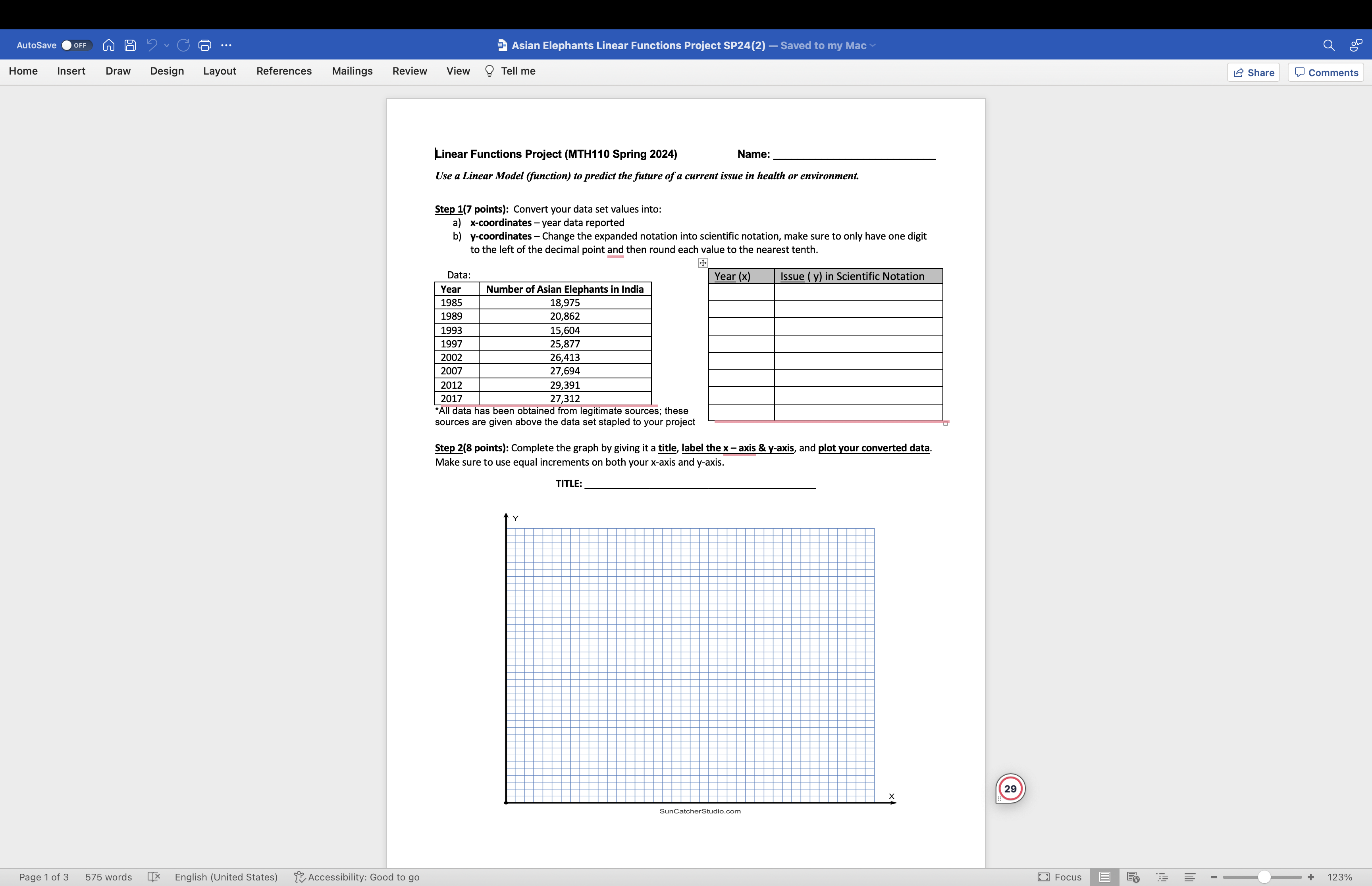 Linear Functions Project (MTH110 ﻿Spring | Chegg.com