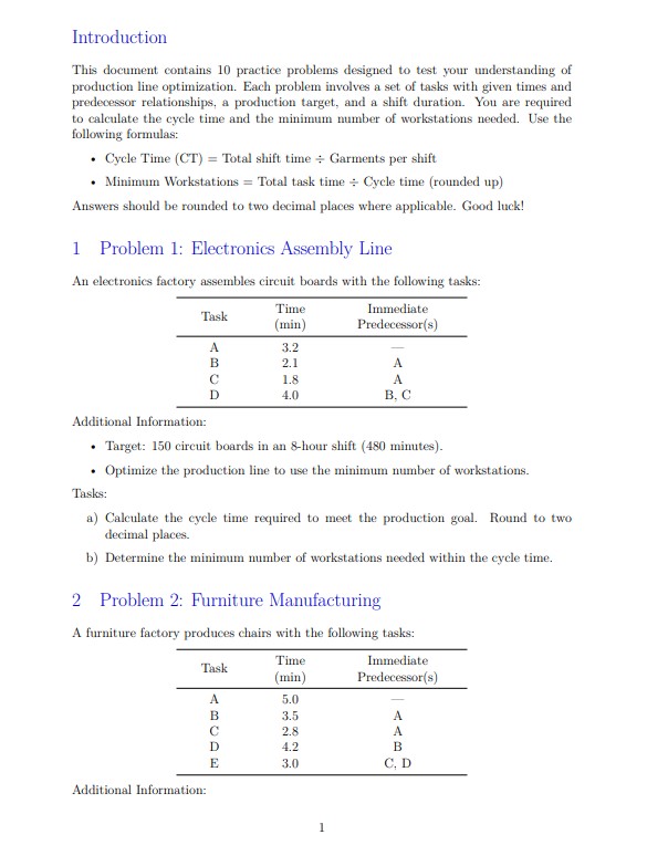 Solved 11 ﻿Problem 1: Electronics Assembly LineAn | Chegg.com