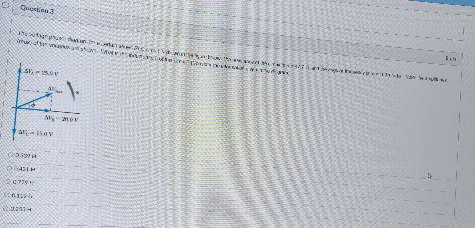 Solved Question 3 The voltage phasor diagram for a certain | Chegg.com