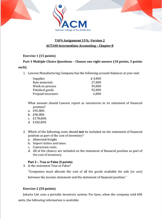 Solved SACM VACM American College of the Middle East TAP4 | Chegg.com