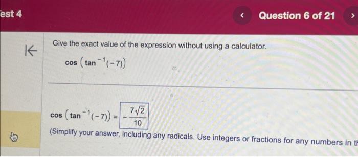 Solved Give the exact value of the expression without using | Chegg.com