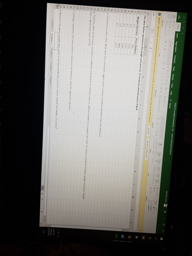 Home Insert Page Layout Formas Review View STA3215 | Chegg.com