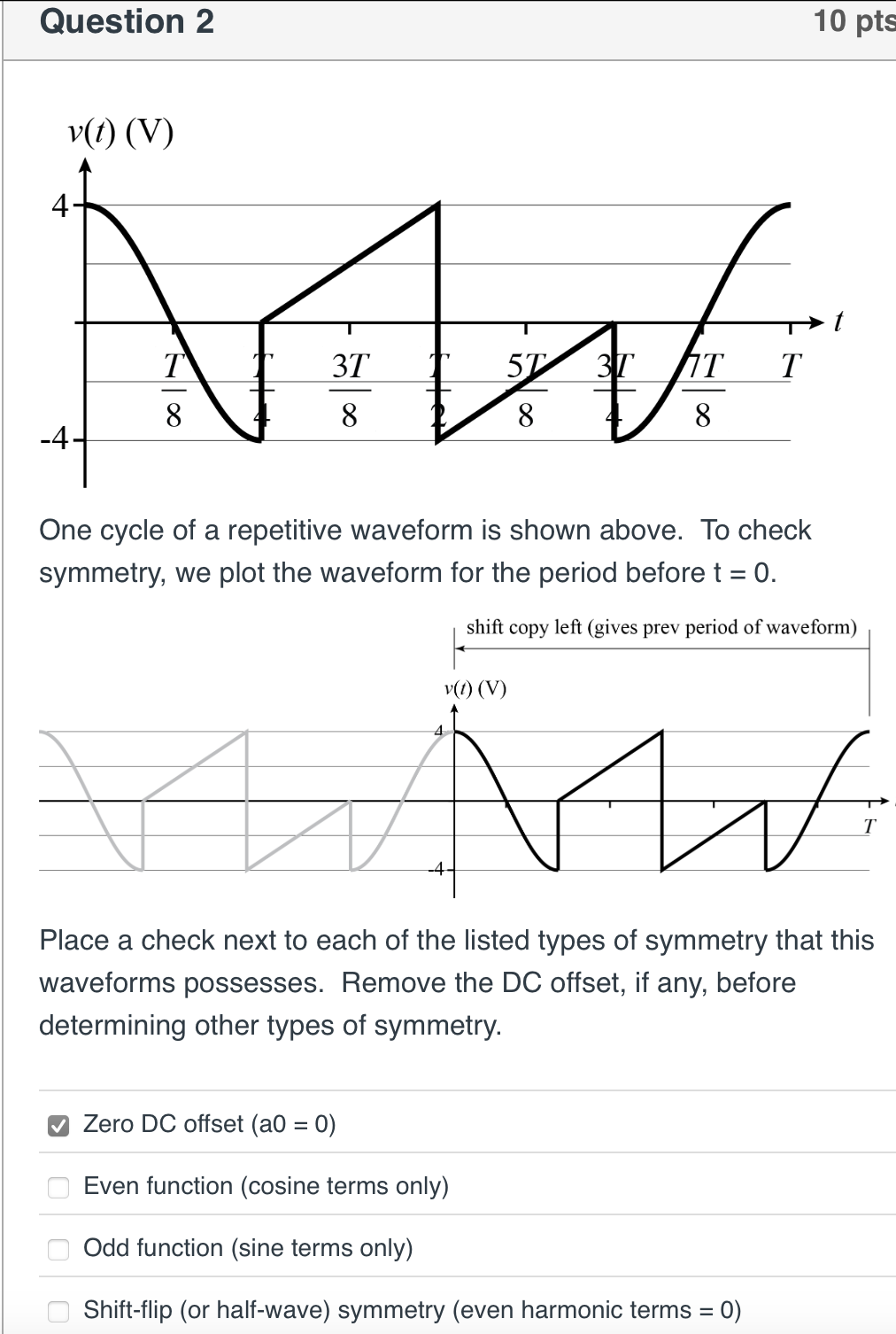 Solved Question 210 ﻿ptsOne cycle of a repetitive waveform | Chegg.com