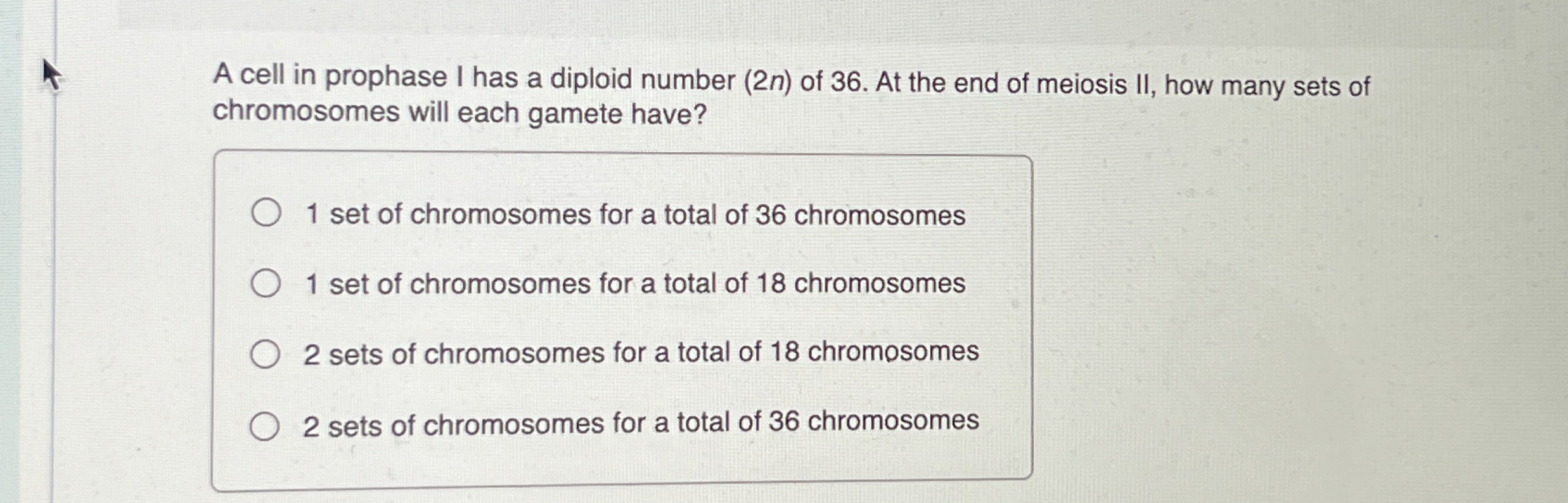Solved A cell in prophase I has a diploid number (2n) ﻿of | Chegg.com