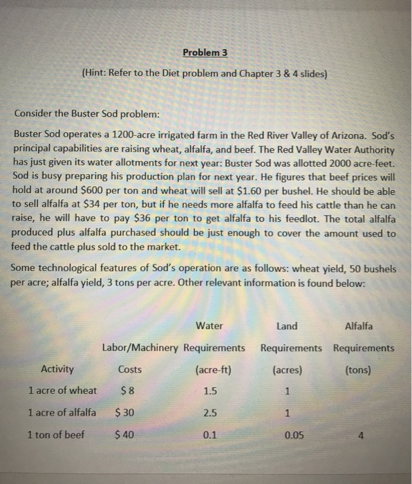 Solved Problem 3 (Hint: Refer to the Diet problem and | Chegg.com