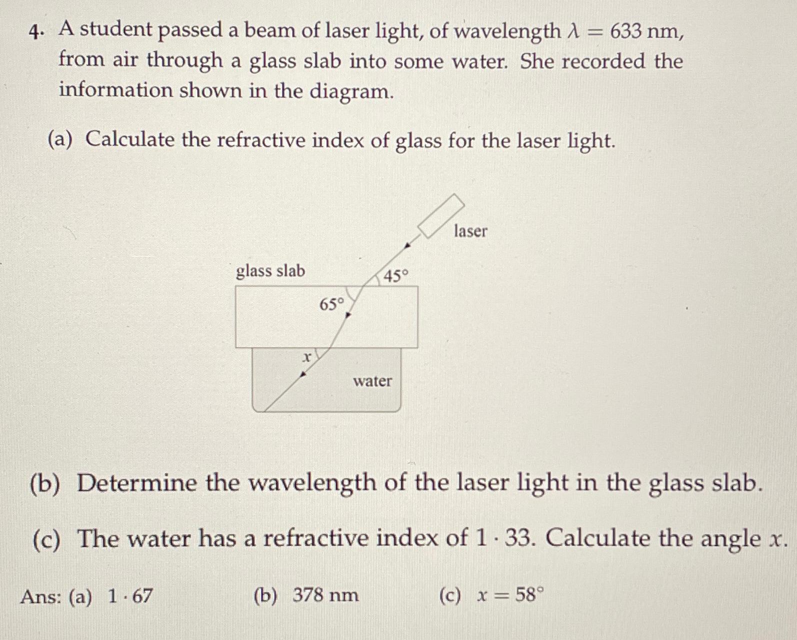Solved A student passed a beam of laser light, of wavelength | Chegg.com