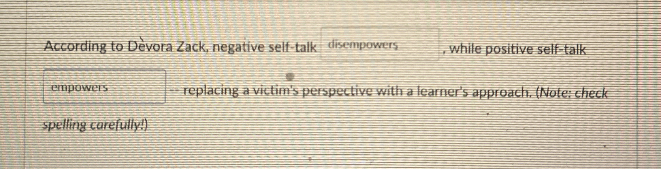 Solved According to Devora Zack, negativeself talk, while | Chegg.com
